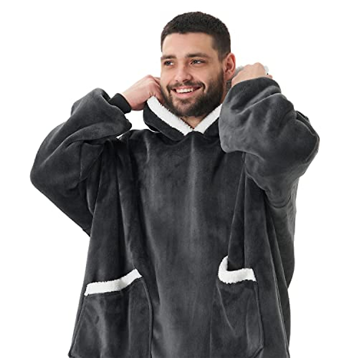 Qeils Oversized Wearable Blanket Hoodie | Hooded Blanket Sweatshirt with Deep Pockets, Cozy Warm Fleece Sherpa Blanket,Gifts for Adults Mom Wife Girlfriend Men (Black, Adult)
