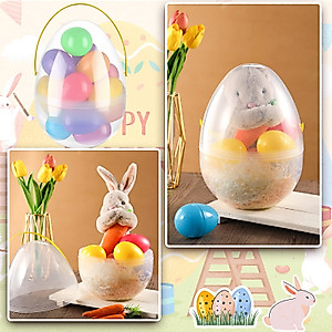 Jumbo Easter Egg Plastic Fillable Basket with 17 Easter Eggs Bulk Large Eggs Container Giant Clear Egg-Shaped Buckets with Handles for Easter Supplies and Decor, Surprise Egg, Easter Hunt (1 Pack)