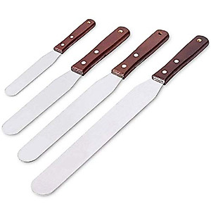 Acronde 4PCS Straight Cake Icing Spatula Set 4” 6” 8” 10” Professional Stainless Steel Cake Decorating Frosting Spatulas with Wooden Handle (Straight)