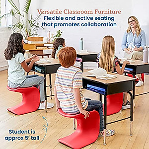 ECR4Kids Wave Seat, 14in - 15.1in Seat Height, Perch Stool, Red, 2-Pack