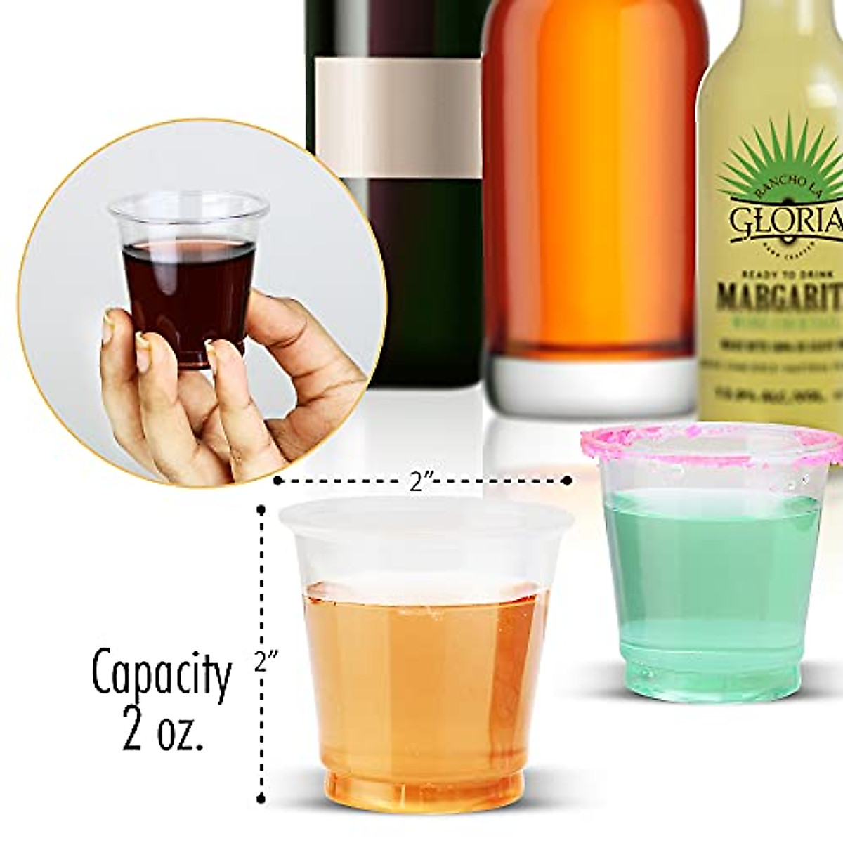 Plastic Shot Glasses 2 Oz - Disposable mini Jello Shot Cups, Party Tumblers For Condiments, samples, Sauce, (100 Cups)
