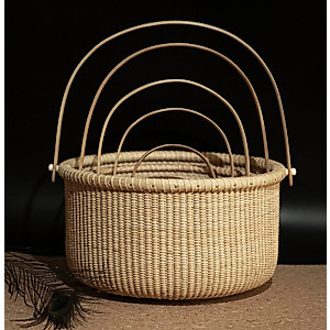Teng Jin Open Round Nantucket Basket with Handles Handwoven Storage Serving Baskets for Easter, Picnics, Gifts, Home Decor and More several sizes ranging from 5” 13”
