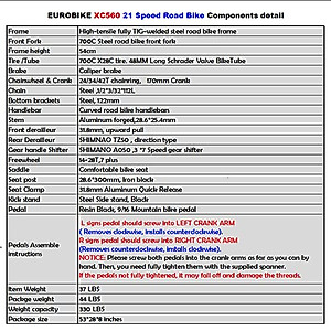 EUROBIKE XC560 Road Bike,54 cm Frame 700C Adult Street Bike,Lightweight Road Bicycle for Women,21 Speed Bikes for Men,Silver