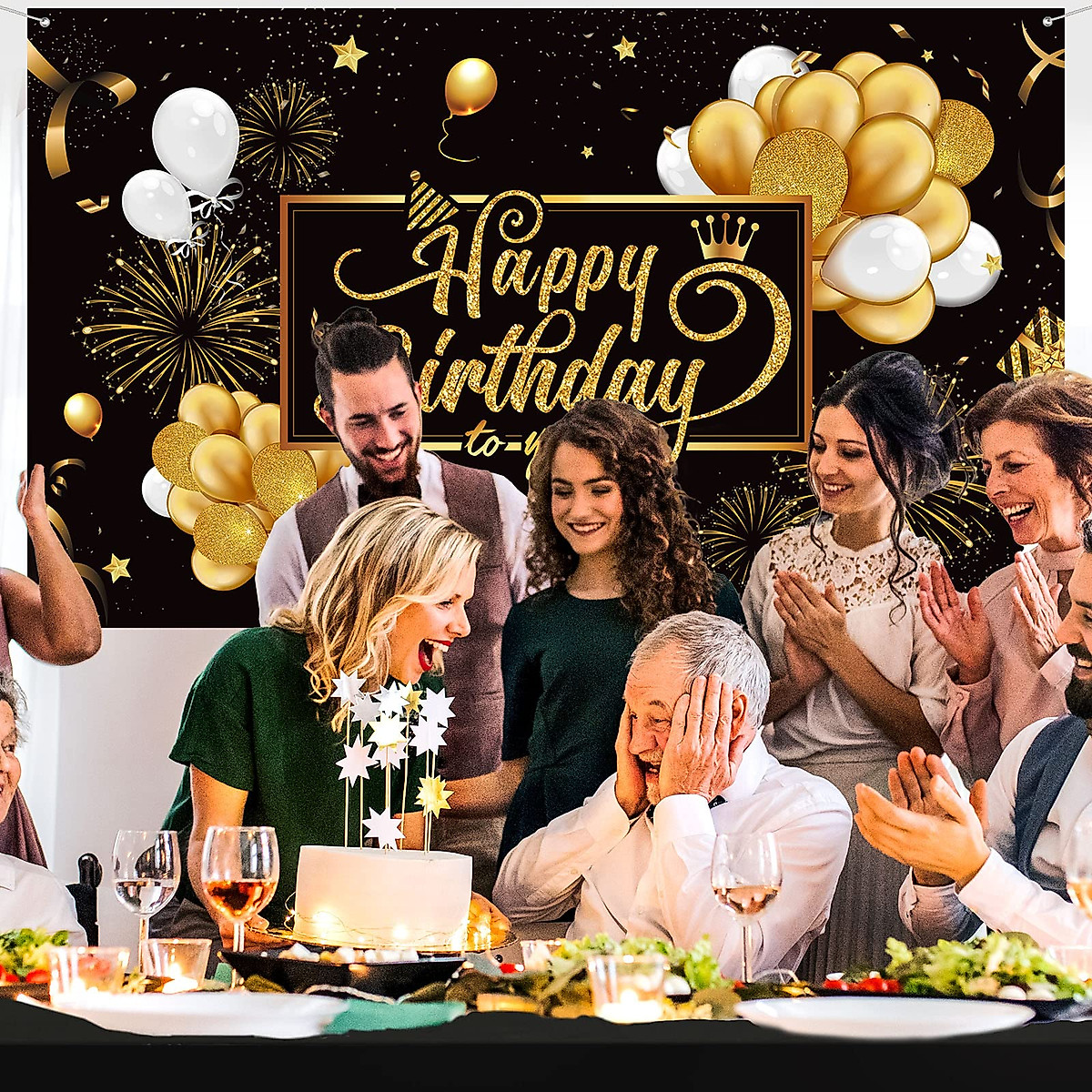 Tatuo Black and Gold Birthday Party Decorations 50 Pieces Gold Black Balloon Arch Garland Kit Happy Birthday Backdrop Banner Decorations for Kids Men Women Party Supplies Decor