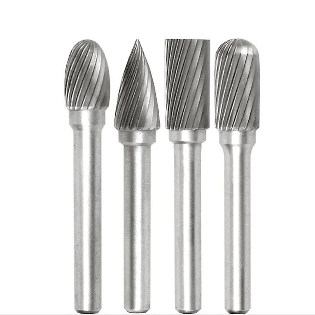 Carbide Burrs 4pcs 12mm Dia 1/4" Shank Single Cut Tungsten Carbide Rotary File Cutting Burs Tool Rotary Drill Die Grinder Bits (4x1/4)