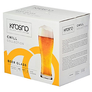 Krosno Tall Beer Pint Glasses | Set of 6 | 16.9 oz | Chill Collection | Perfect for Home, Restaurants and Parties | Dishwasher Safe