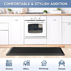 4/5 Inch Thick Kitchen Mat 【2PCS】 Anti Fatigue Mat Kitchen Rugs Kitchen Decor Non-Slip, Stain Resistant, Waterproof Kitchen Mats Desk Mat for Kitchen, Office, Workshop, Black, 17'' x 39''