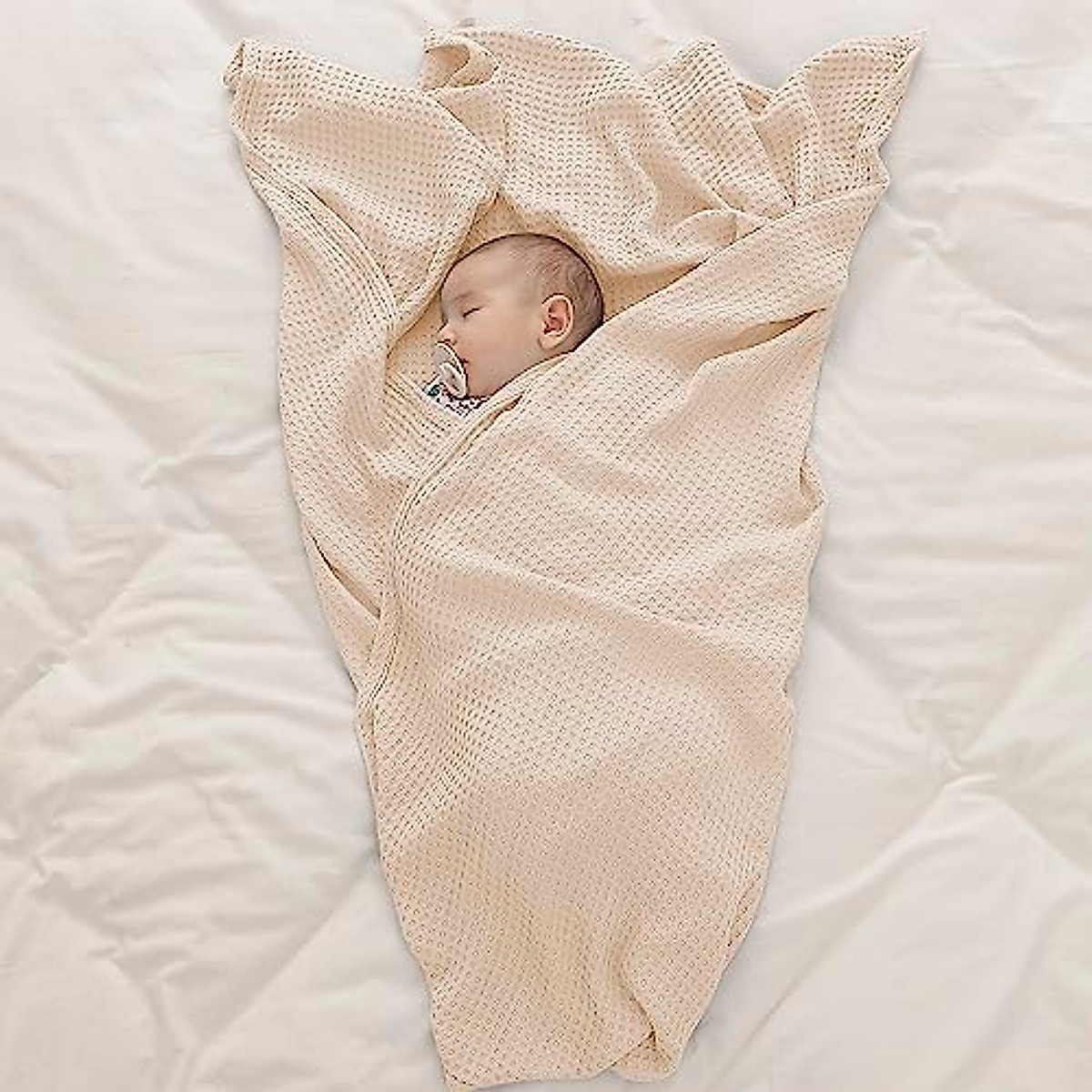 Kloovete 36” X 40” Inches Baby Waffle Weave Blanket, Ultra-Soft Receiving Blanket for Newborn, Breathable Swaddle Blanket for Boys and Girls Throw Blankets (Oat)