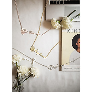 Infinite Memories 18K Gold Plated Dainty Birth Flower Name Necklace Personalized Custom Necklace with Name Flower Wishes Customized Necklace Birthday Gifts for Women