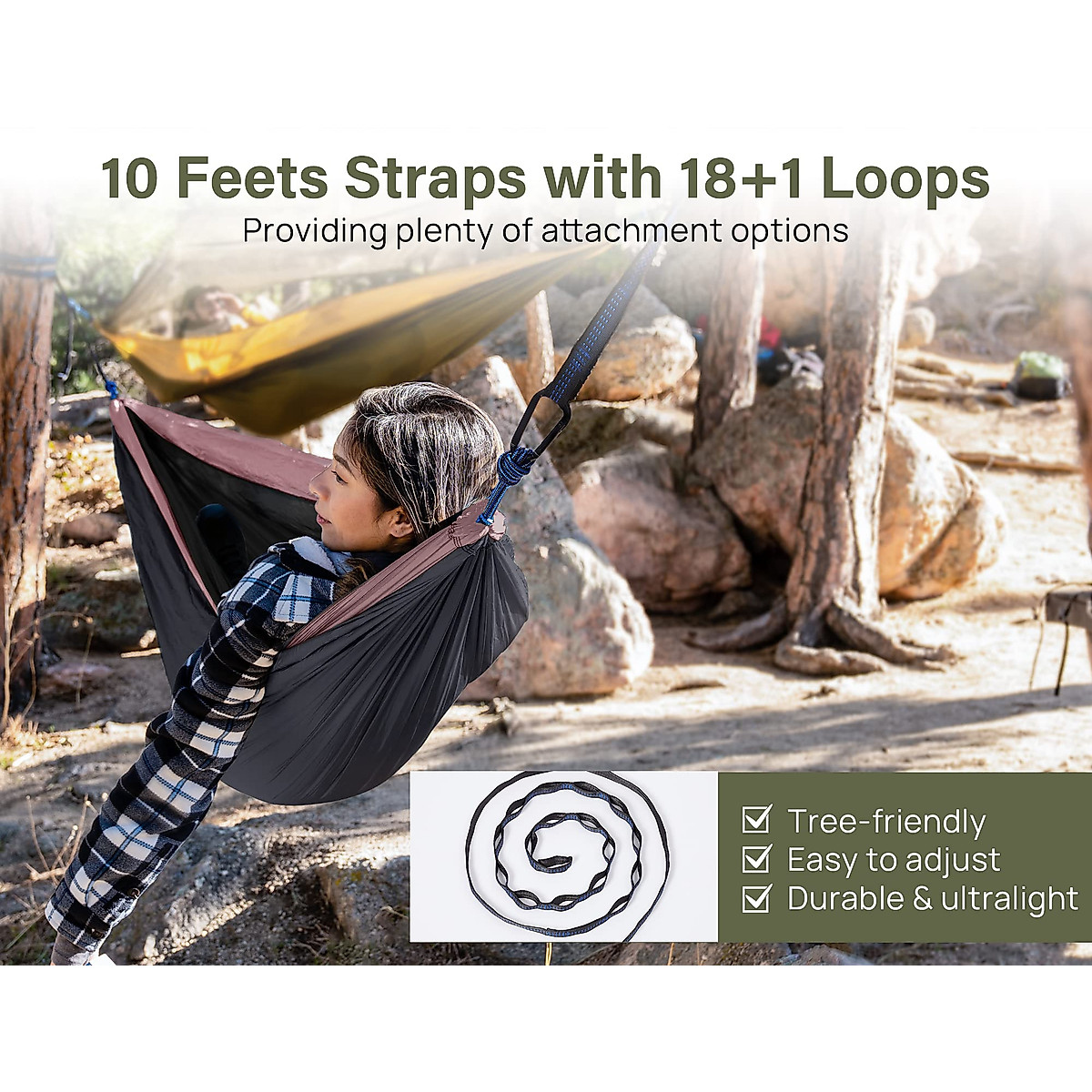 Kootek Camping Hammock Single Portable Hammocks Camping Accessories for Outdoor, Indoor, Backpacking, Travel, Beach, Backyard, Patio, Hiking, Charcoal Rose