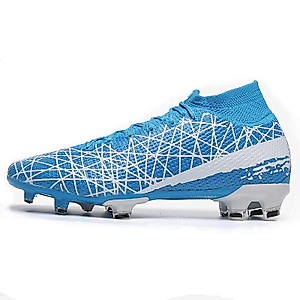 lozoye Soccer Cleats Mens Womens Football Shoes for Kids Big Boys Grils FG High Ankle Football Boots Wide Soccer Training Sneakers (Blue White,40)
