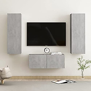 vidaXL TV Stand Set 3 Piece TV Stand HiFi Wall Plasma Stereo Cabinet Media Unit Entertainment Center Home Furniture Concrete Gray Engineered Wood