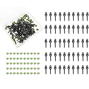 Drchoer 50pcs Bait Screws with Oval Link Loop Swivels & 50pcs Hook Stops Rubber Shank Beads for Carp Fishing Terminal Rig Tackle Set (Green Stops + Oval Screws)