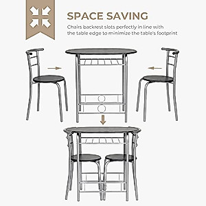 VINGLI 3 Piece Dining Set,Small Kitchen Table Set for 2,Breakfast Table Set,Kitchen Wooden Table and 2 Chairs for Small Space/Dining Room/Apartment,Metal Frame,Wine Rack,Sliver&Black
