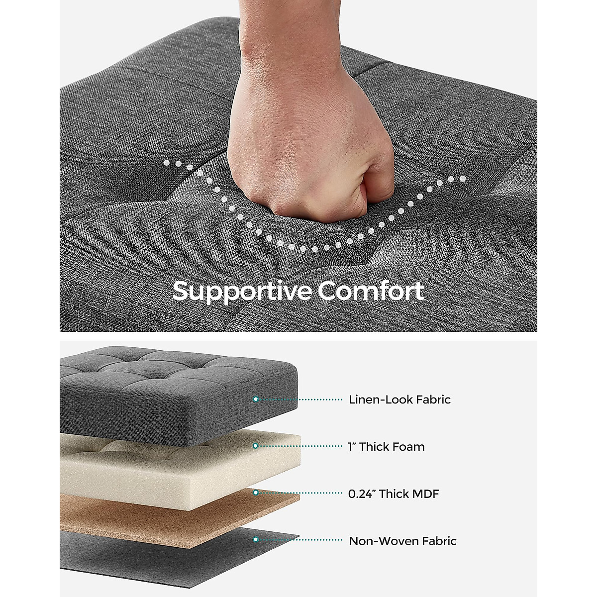 SONGMICS Storage Ottoman, Folding Storage Bench, Ottoman with Storage, Storage Ottoman Bench, for Living Room, Bedroom, 12.6 x 15.8 x 13.2 Inches, Dark Gray ULSF012G01