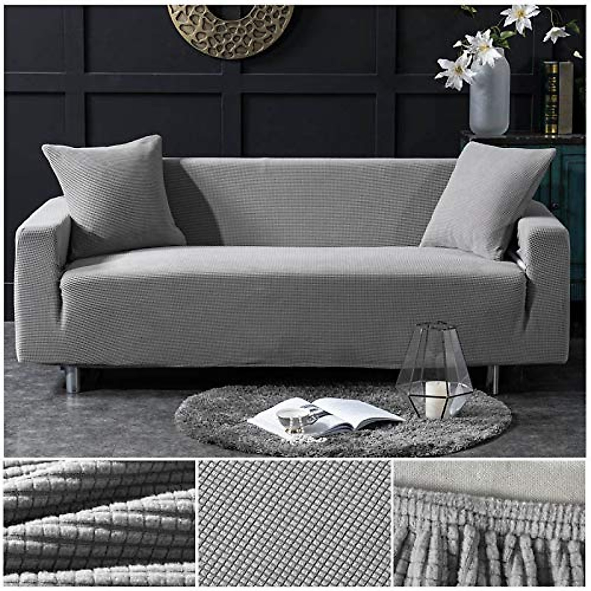 Polar Fleece Fabric Sofa Cover Elastic Solid Color Sofa Covers for Living Room Sectional Couch Cover Sofa Slipcovers A8 2 Seater