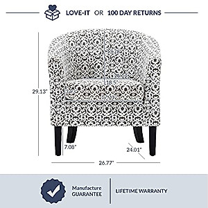 BELLEZE Modern Accent Chair, Linen Barrel Chair Cozy Arm Chair for Living Room, Bedroom, or Reception Room with Flared Legs and Plush Cushion - Highland (White & Brown)