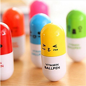24pcs Vitamin pill Ballpoint Pen, Novelty Retractable Gift Ball pen with Smiling Face Cute Cartoon Emotion
