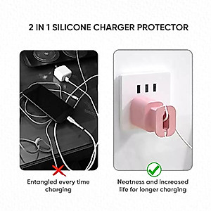 365Home 4-Pack 2 in 1 Silicone Charger Protector with Cord Wrap, iPhone Silicone Power Adapter Case, Snapback Charger Winder, Compatible with iPhone 12/13/14 Charger
