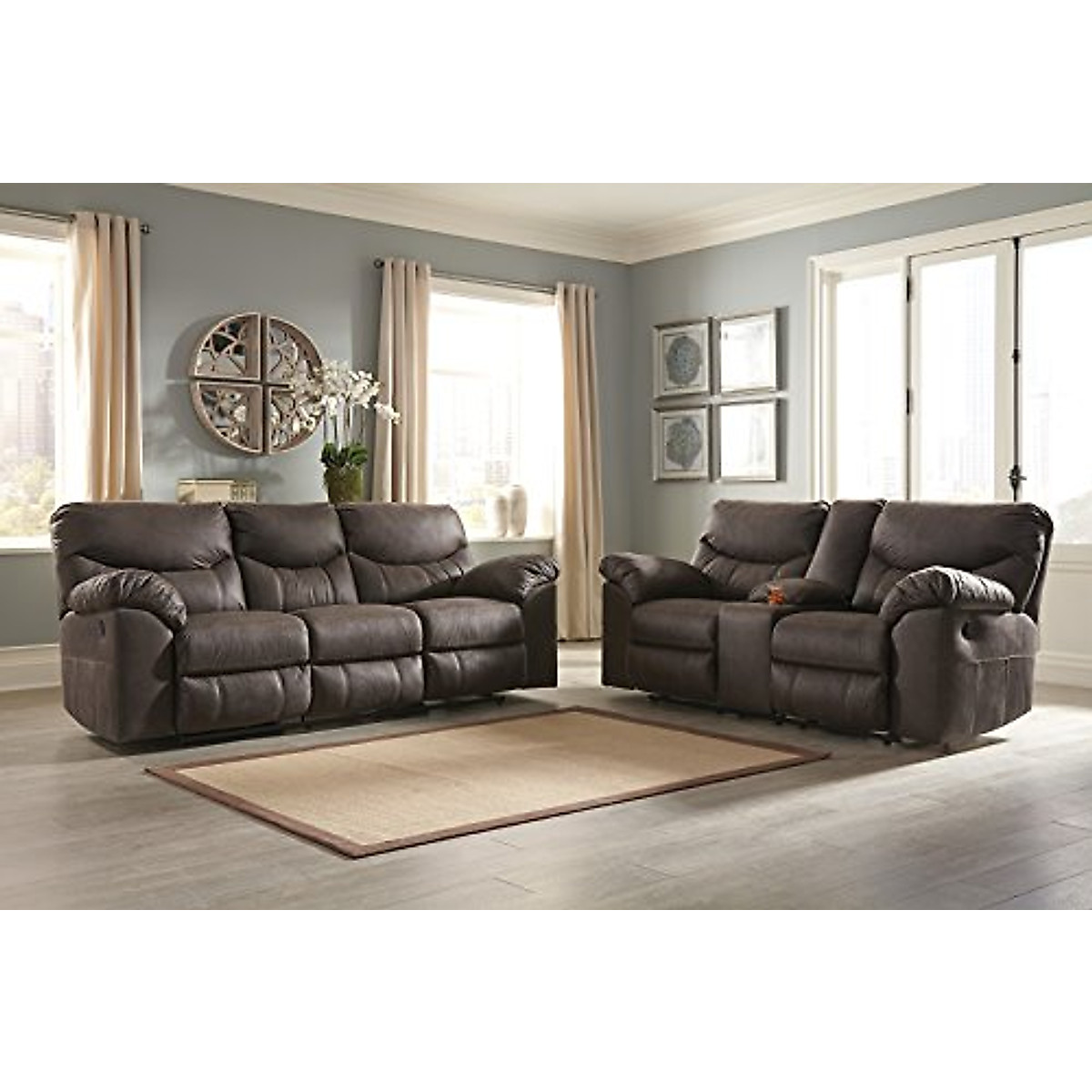 Signature Design by Ashley Boxberg Oversized Faux Leather Manual Pull Tab Reclining Sofa, Dark Brown