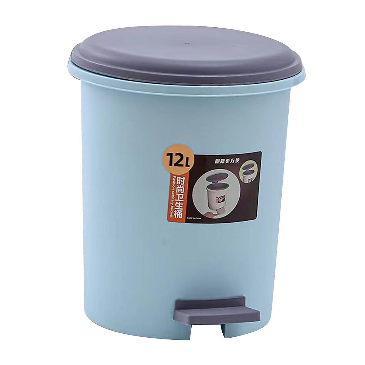 Mumusuki Large Capacity Foot Pedal Trash Can, Lid, Multifunctional Kitchen Garbage Bin, 12L Waste Can for Kitchen, Living Room, Toilet (Blue)