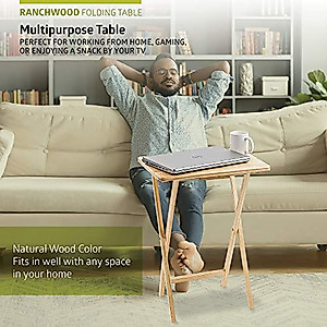 Pearington Ranchwood Folding TV Tray Table for Dining, Laptop Computer Stand, Gaming, Desk, 4-Pack, Natural Wood Finish