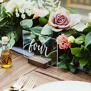 5x7 Inch Clear Acrylic Sign with Wood Base-10 Pack Blank Clear Acrylic Sheets with Wood Stand, DIY Acrylic Sign Blank for Table Signs Wedding Table Numbers (Clear, 5x7 Inch)