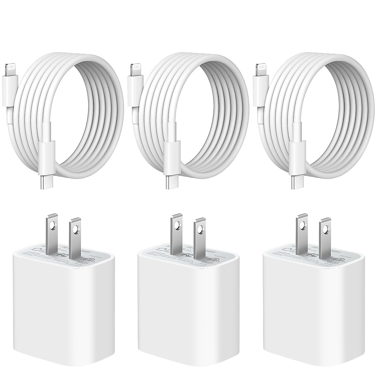[3 Pack] iPhone 14 13 12 11 Charger 20W USB-C Charger Blocks and 6Ft iPhone Charger Cable Compatible with iPhone 14/13/12/11/Xs/8