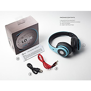 iJoy Bluetooth Headphones Over Ear, Wireless and Wired Foldable Headset Built-in Microphone, FM, Micro SD Card Slot - (Blue) Adults Kids Boys