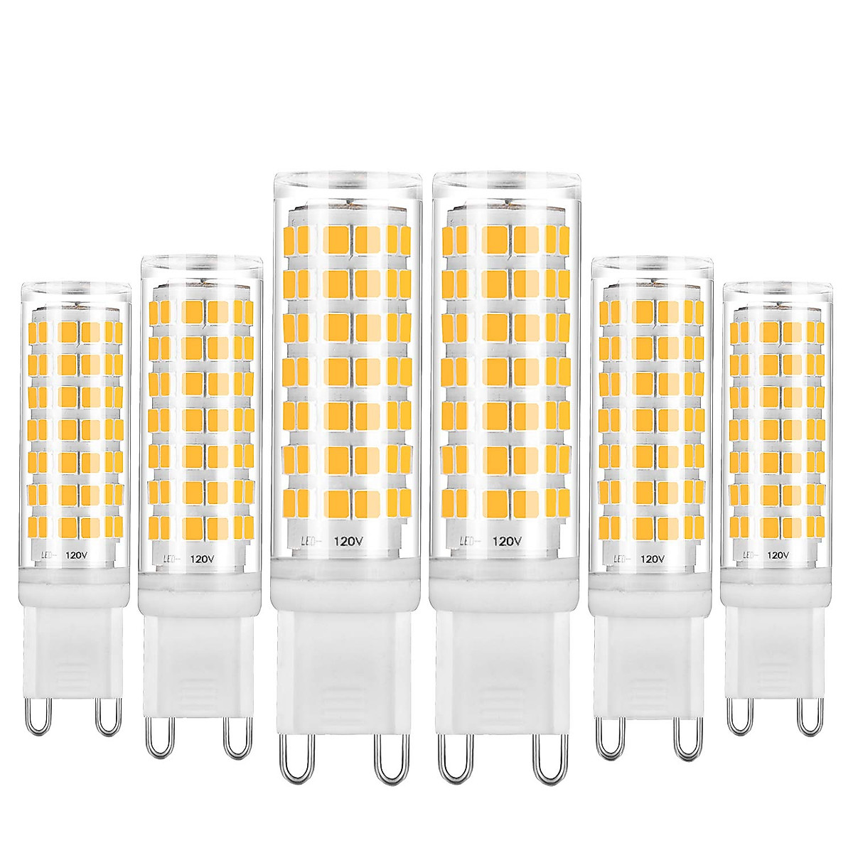YUIIP G9 LED Bulb Dimmable 6W Warm White 3000K, T4 G9 Ceramic Bi-pin Base Light Bulbs AC 120V 530LM, 50W 60W Halogen Bulb Equivalent, G9 Light Bulbs for Chandelier, 6 Pack