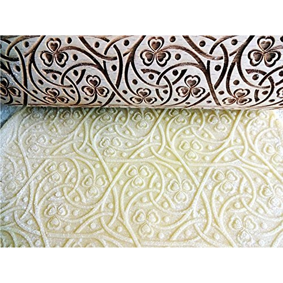 IRISH CLOVER KNOT Embossing Rolling Pin. Dough Roller with Shamrock Pattern for Homemade Cookies and Pottery by Algis Crafts