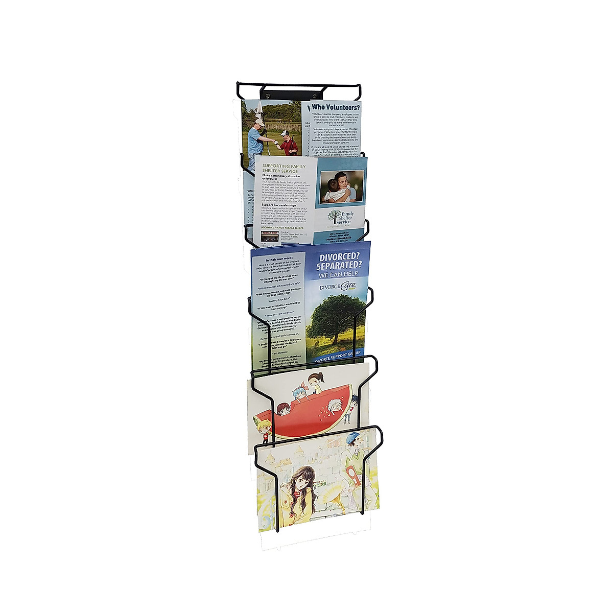 FixtureDisplays® Wall Mount Greeting Card Post Card Display Wire Rack Black Horizontal Landscape 7x5" Cards Pocket 7.8" Wide 6 Pockets 11714-NF