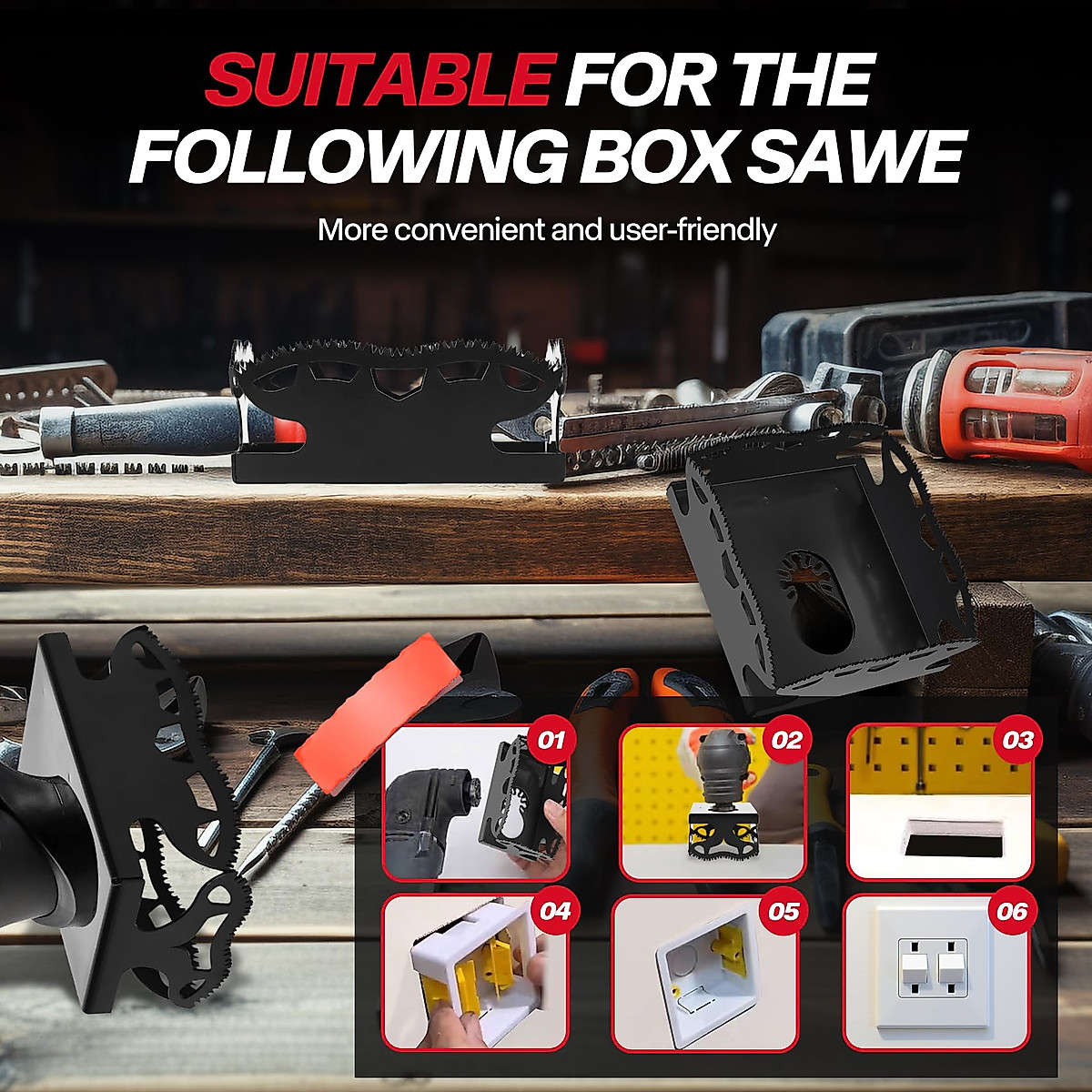 hylissus 2 Pack Square Slot Cutter Drywall Oscillating Tool, Stainless Steel Drywall Outlet Cutout, One Step In Place Electrical Box Cutter for Drywall, Plastic Metal, Wood (Rectangle + Square)