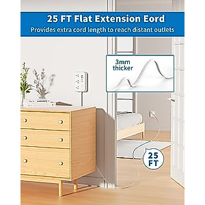 Flat Extension Cord 25 ft, NTONPOWER 2-Side Outlet Extender Surge Protector Power Strip with 6 Outlets 4 USB Ports, Mounted, Overload Protection for Indoor, Home, Office, Dorm Room Essentials