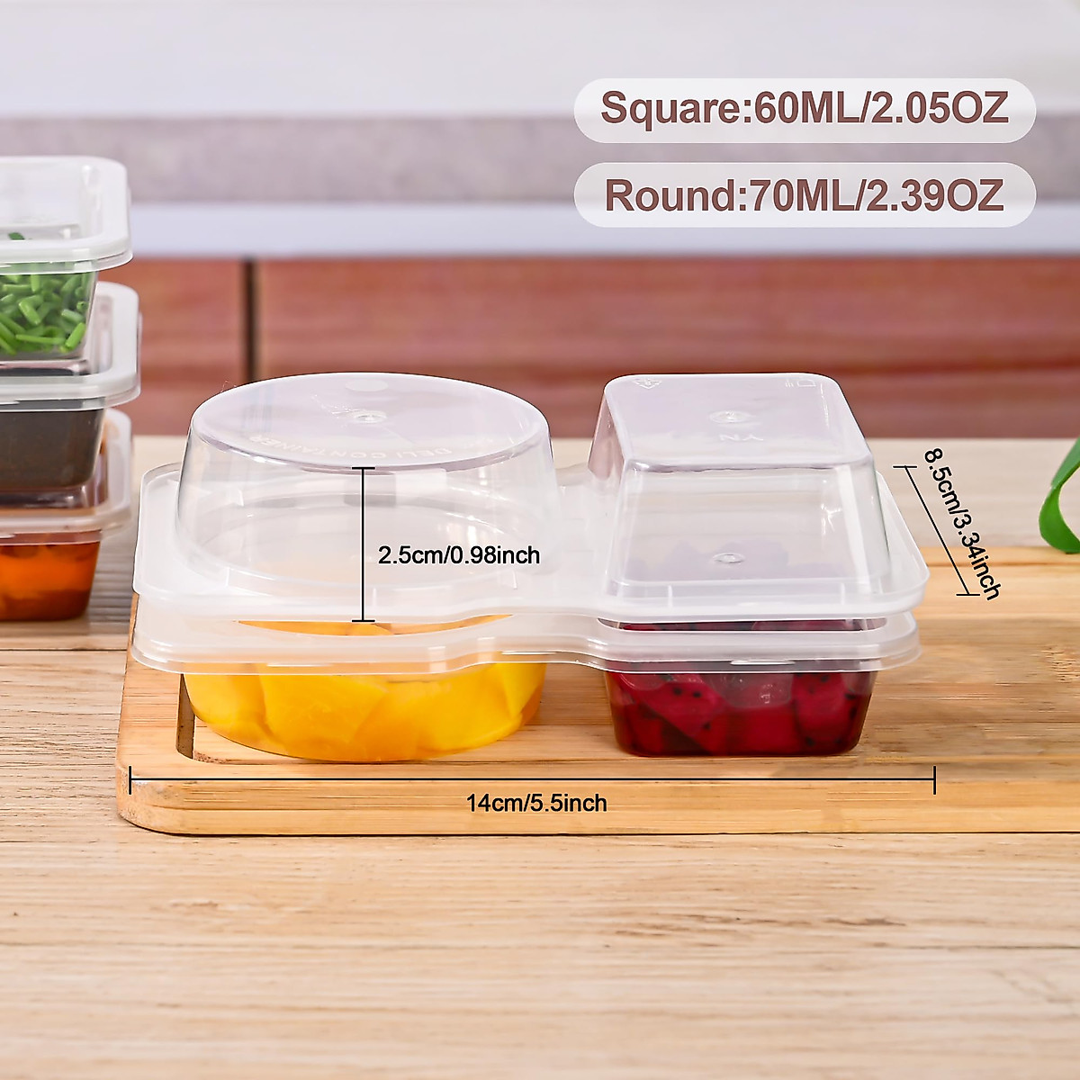 RXRRXR 10PCS Double Compartment Condiment Container Reusable Snack Container 2 Compartments With Lids Snack Pack Container Sauce Containers Condiment Containers With Used For Take-out Condiments