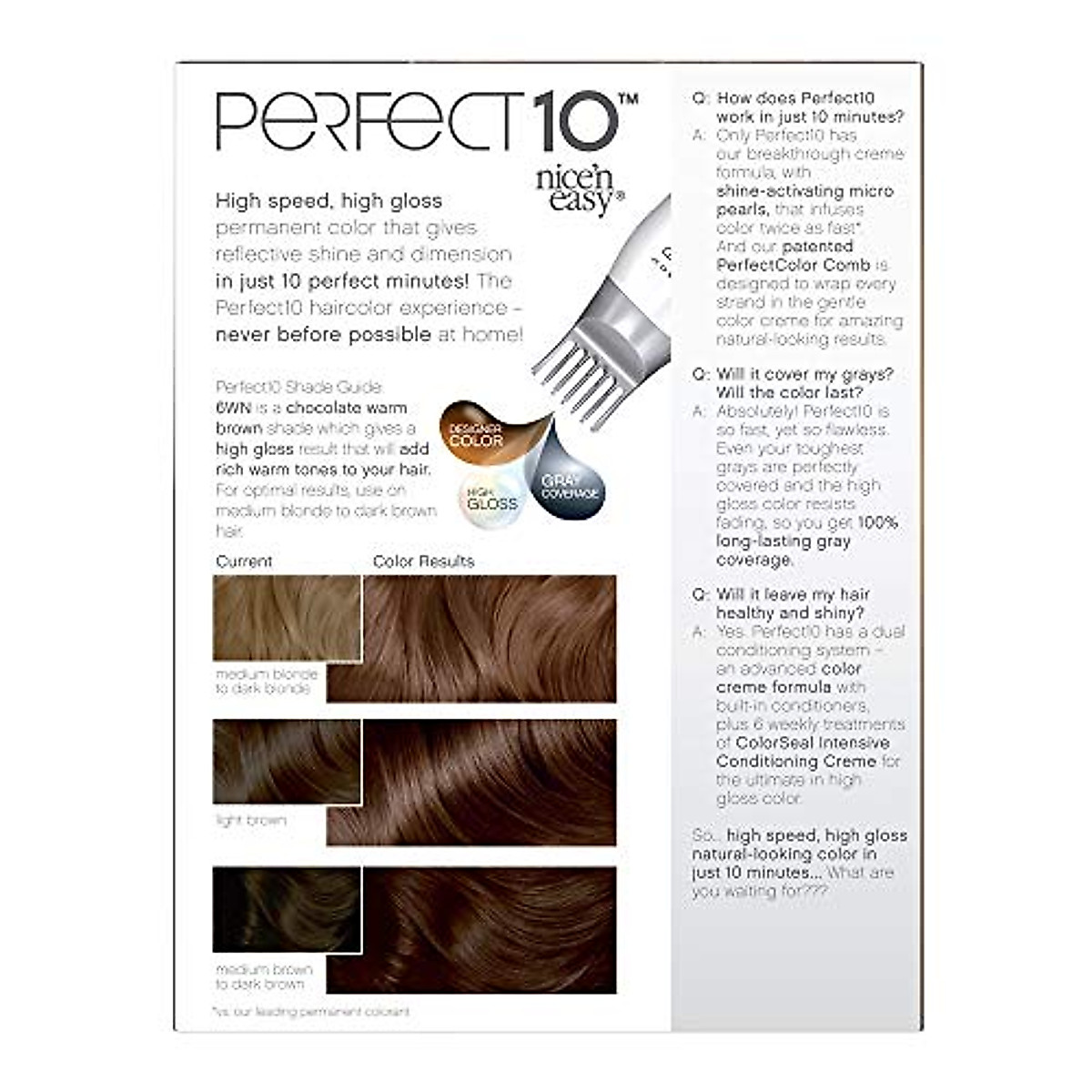 Clairol Nice'n Easy Perfect 10 Permanent Hair Dye, 6WN Light Chocolate Brown Hair Color, Pack of 1