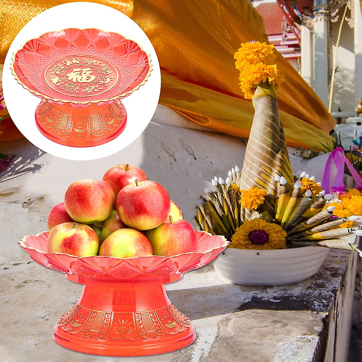 Veemoon 4pcs Blessing Use Decorative Rituals Holders Sacrifice Snack Food Decor Holder Serving Wedding Fruit Decoration Footed Plate Round Nuts Plates Containers Bowl Buddhist Offering S