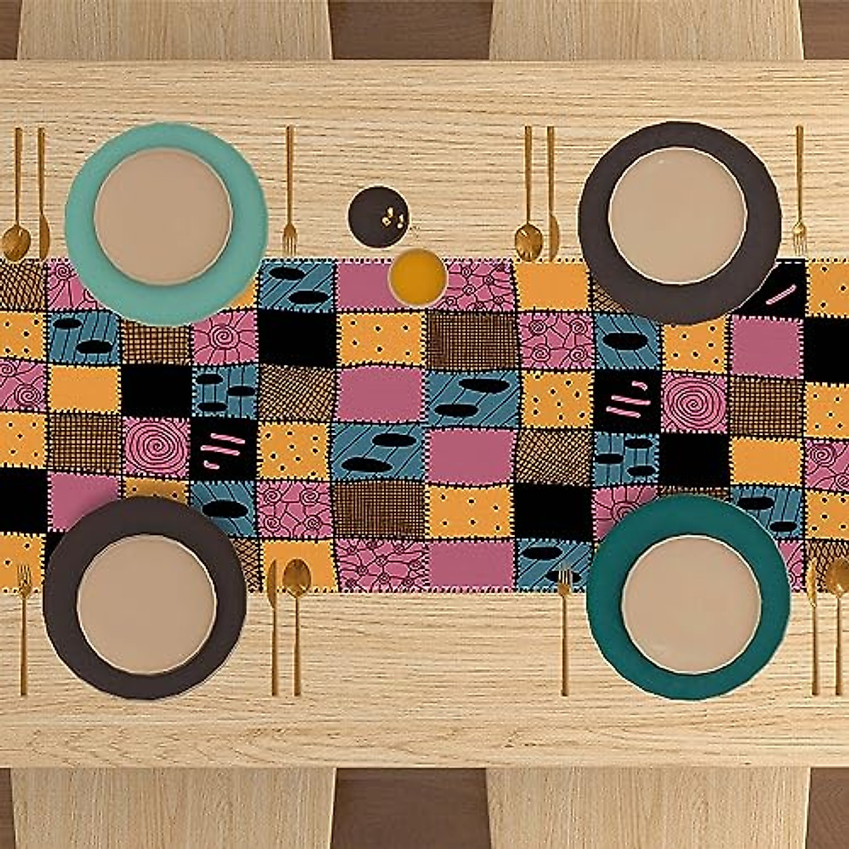 Nightmare Before Christmas Table Runner 72 Inches Long Gothic Jack Skellington and Sally Halloween Christmas Xmas Winter Holiday Home Kitchen Dinging Room Table Decorations