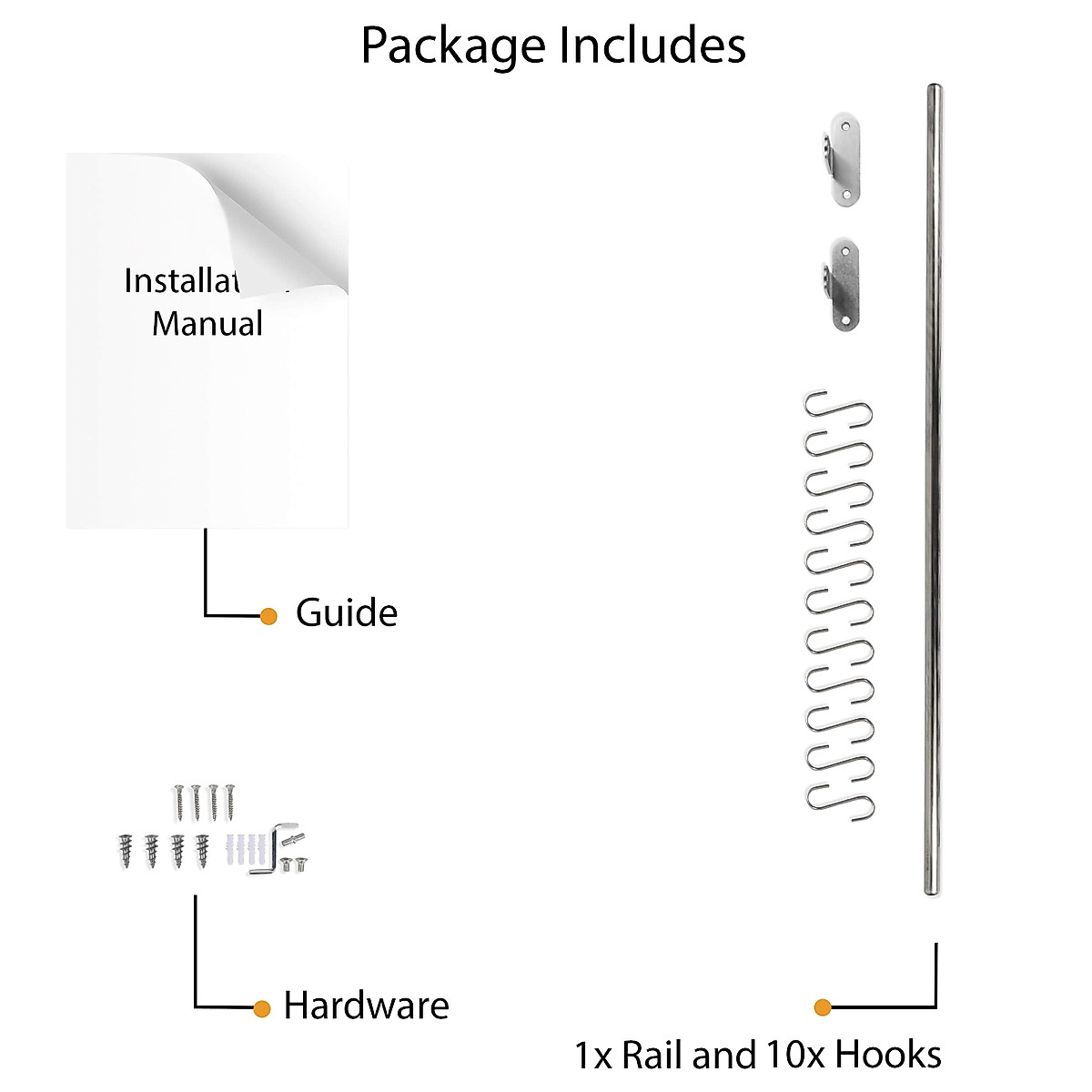 Wallniture Lyon 31.5" Wall Mount Kitchen Utensil Holder With 10 S Hooks For Hanging Pots and Pans Set