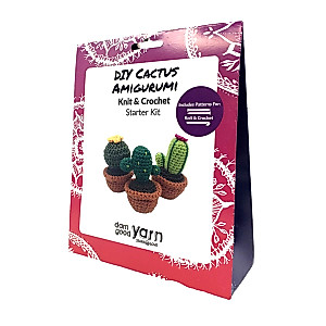 Darn Good Yarn - Crochet kit for Beginners to Intermediate | Cactus DIY Crochet Amigurumi - Crochet Kit Include Pattern, Yarn, Crochet Hook, Stuffing and Knitting Needles
