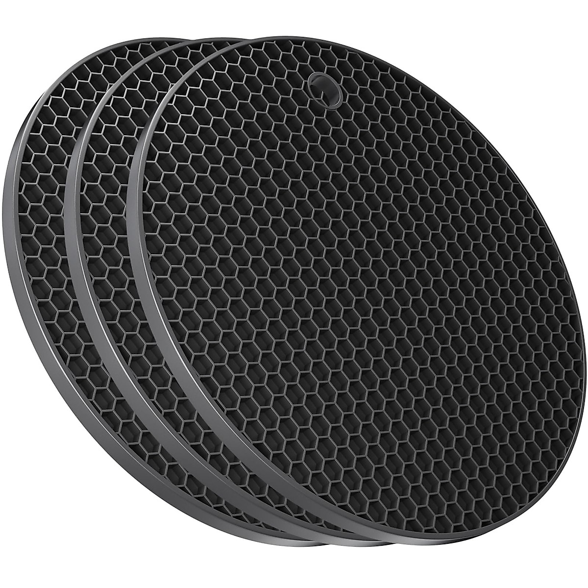 Ultra Thick 8mm Silicone Trivets for Hot Dishes Pots and Pans, Silicone Trivet Mat Hot Plates to Protect Table, Silicone Hot Pads for Kitchen Counter, Pot Holders, Black Trivet Set of 3