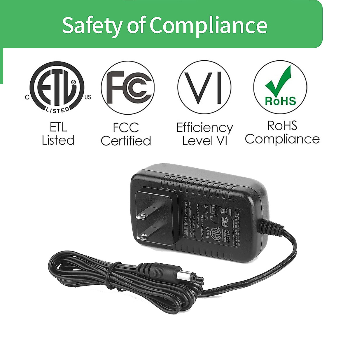 Security-01 2-Pack AC to DC 5V 4A Power Supply Adapter, Plug 5.5mm x 2.1mm,UL Listed