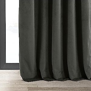 HPD Half Price Drapes Signature Blackout Velvet Curtains 96 Inches Long Heat & Full Light Blocking Blackout Curtain for Bedroom & Living Room (1 Panel), 50W x 96L, Gunmetal Grey