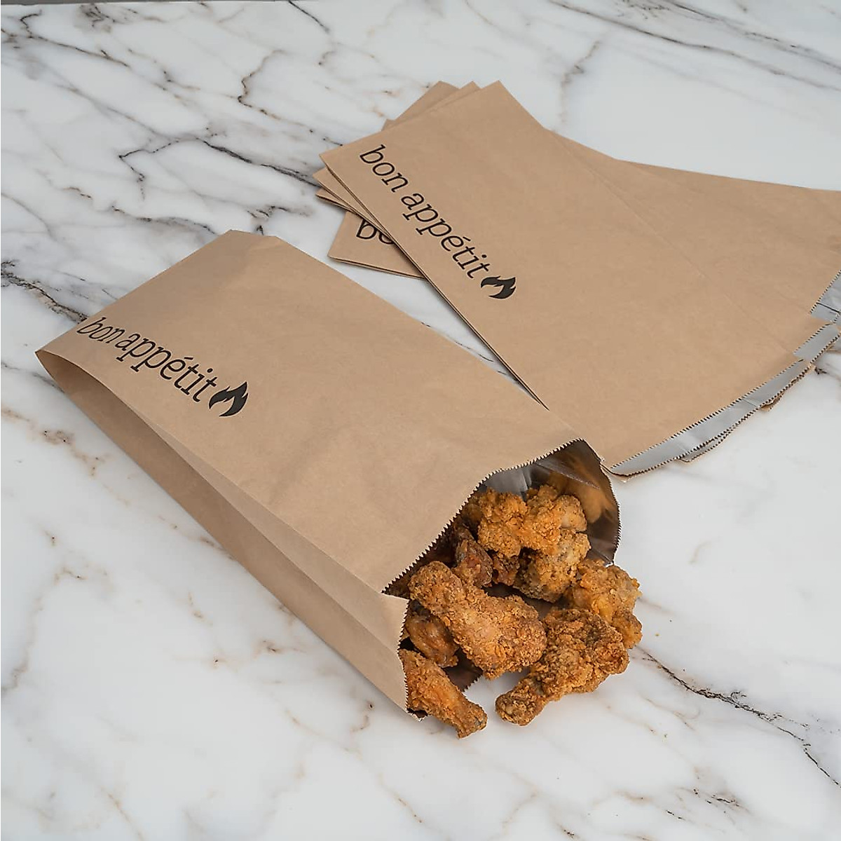 Restaurantware Bag Tek 6.5 x 4.1 Inch Foil Food Bags 100 Half Gallon Hot Dog Wrappers - Greaseproof Non Vented Kraft Paper Hot Food Wraps Disposable For To Go Meals