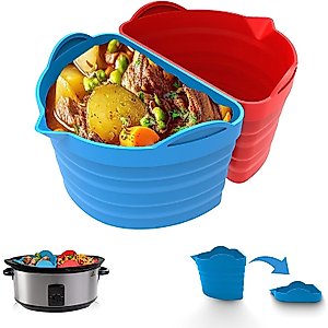 Slow Cooker Liners, Silicone Crock Pot Liners Compatible with Crockpot, Reusable Slow Cooker Divider Insert for 6-8 Quart Crock Pot, Safe Cooking Liner, BPA Free, Easy Cleanup