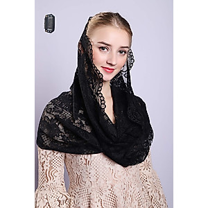 Grettytling Soft and Comfortable Mantilla Veils Spanish Style Lace Infinity Veil Mantilla Latin (Black)