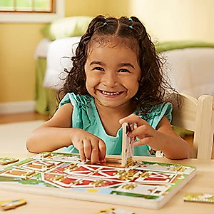 Melissa & Doug Hide and Seek Farm Wooden Activity Board With Barnyard Animal Magnets - Wooden Busy Board, Hide And Seek Puzzles, Wooden Magnet Puzzles For Toddlers And Kids Ages 3+