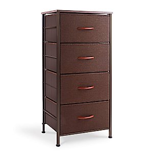 ROMOON Dresser for Bedroom, Small Dresser with 4 Storage Drawers, Chest of Fabric Drawers with Sturdy Steel Frame and Wood Top for Closet, Living Room, Hallway, Entryway (Brown)