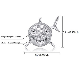 Xikui Diamond Necklace Chain, 18K Gold Plated Hip Hop Shark Pendant with Cuban Chain Width 13MM Length 19.7in(50cm) for Men/Women(silver)