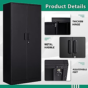Letaya Metal Storage Cabinets Locker with Lock Door, 72'' Clothing Coat Steel Storage Freestanding Wardrobe for Office, Home, School, Employee,Gym,Fire Department (Black)